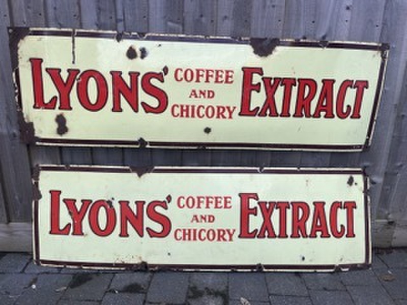 Vintage Early LYONS Coffee and Chicory EXTRACT Enamel Sign - Bembridge ...